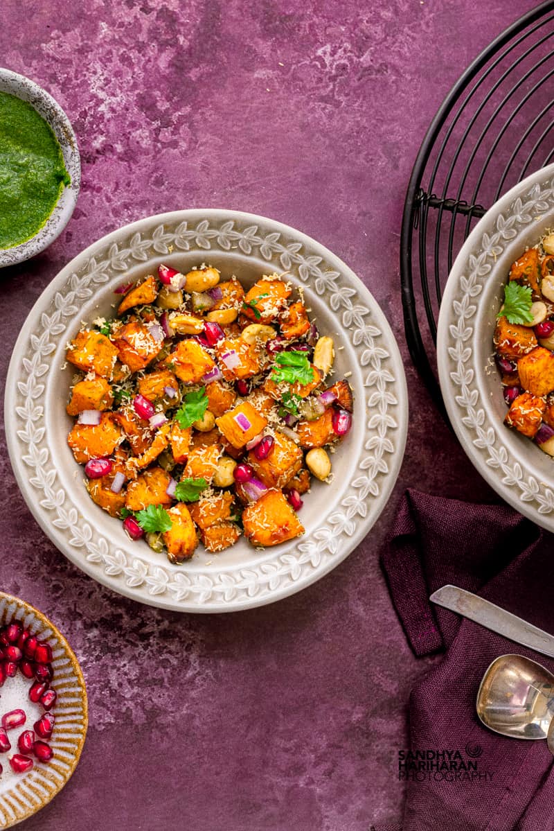 Air fryer Sweet Potato Chaat - Sandhya's Kitchen
