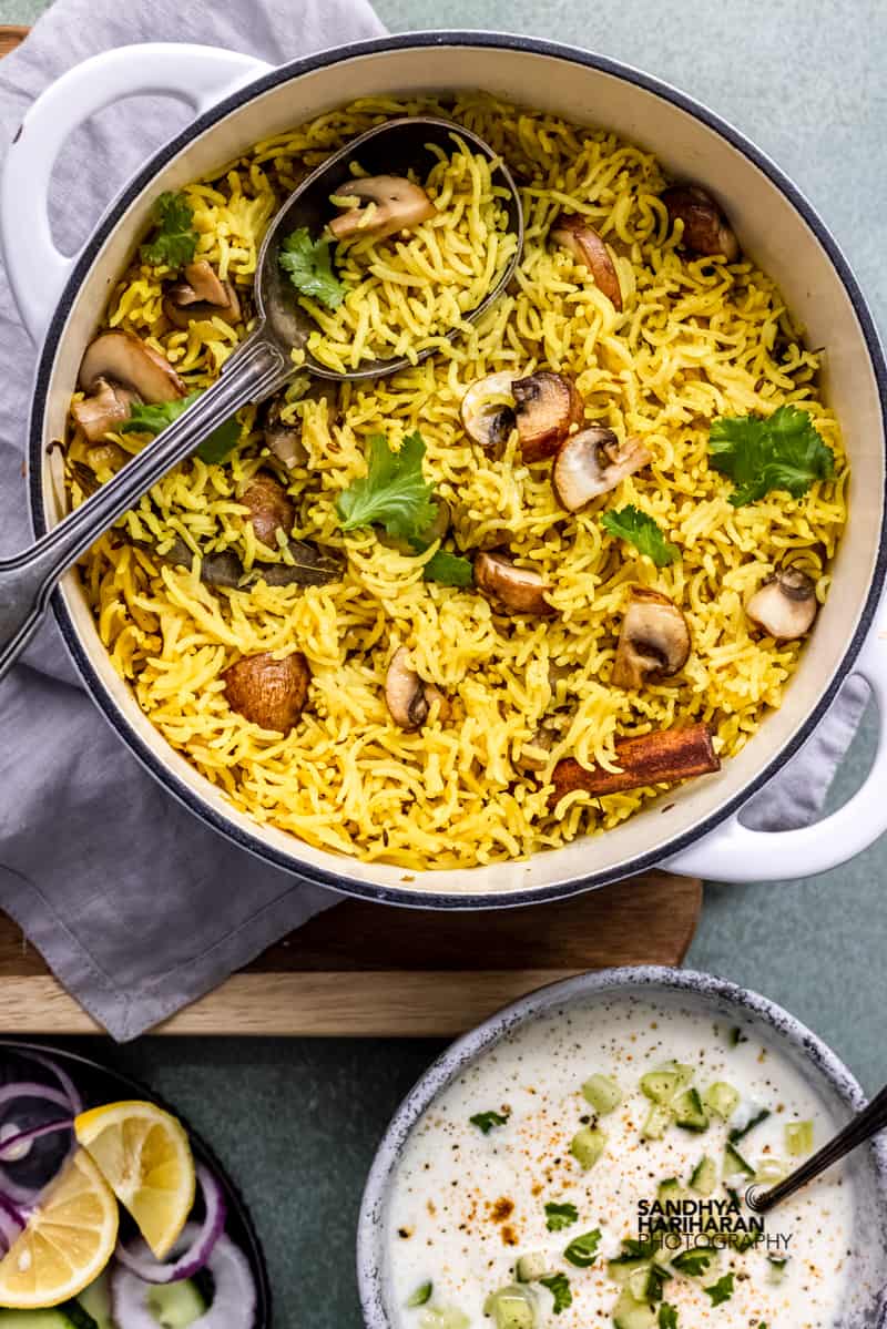 Easy Mushroom Pilau Rice - Sandhya's Kitchen