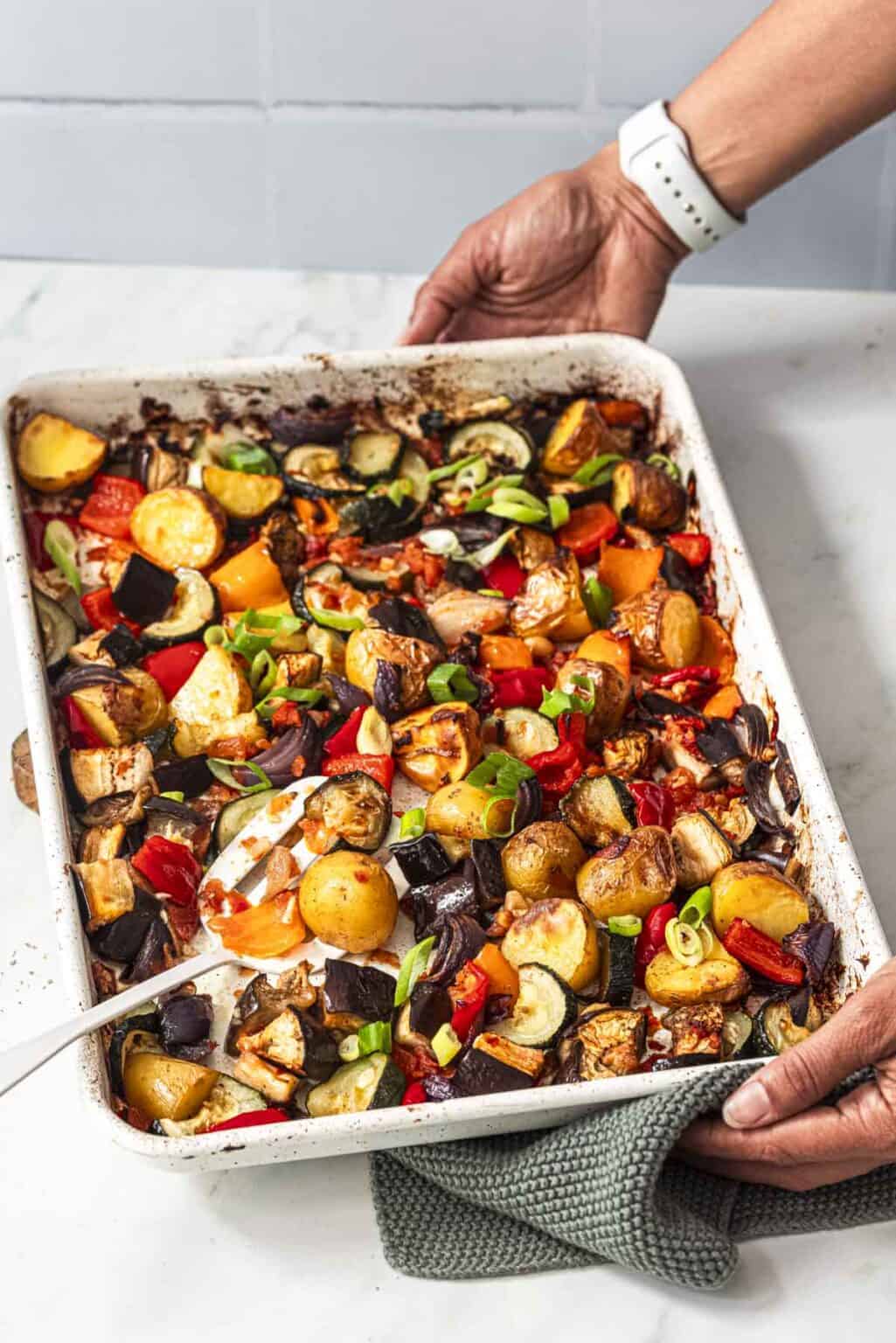 Roasted Summer Vegetable Tray Bake - Sandhya's Kitchen